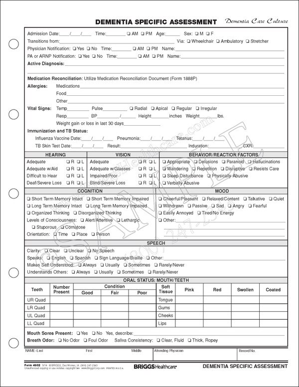 Dementia Specific Assessment Dementia Specific Assessment